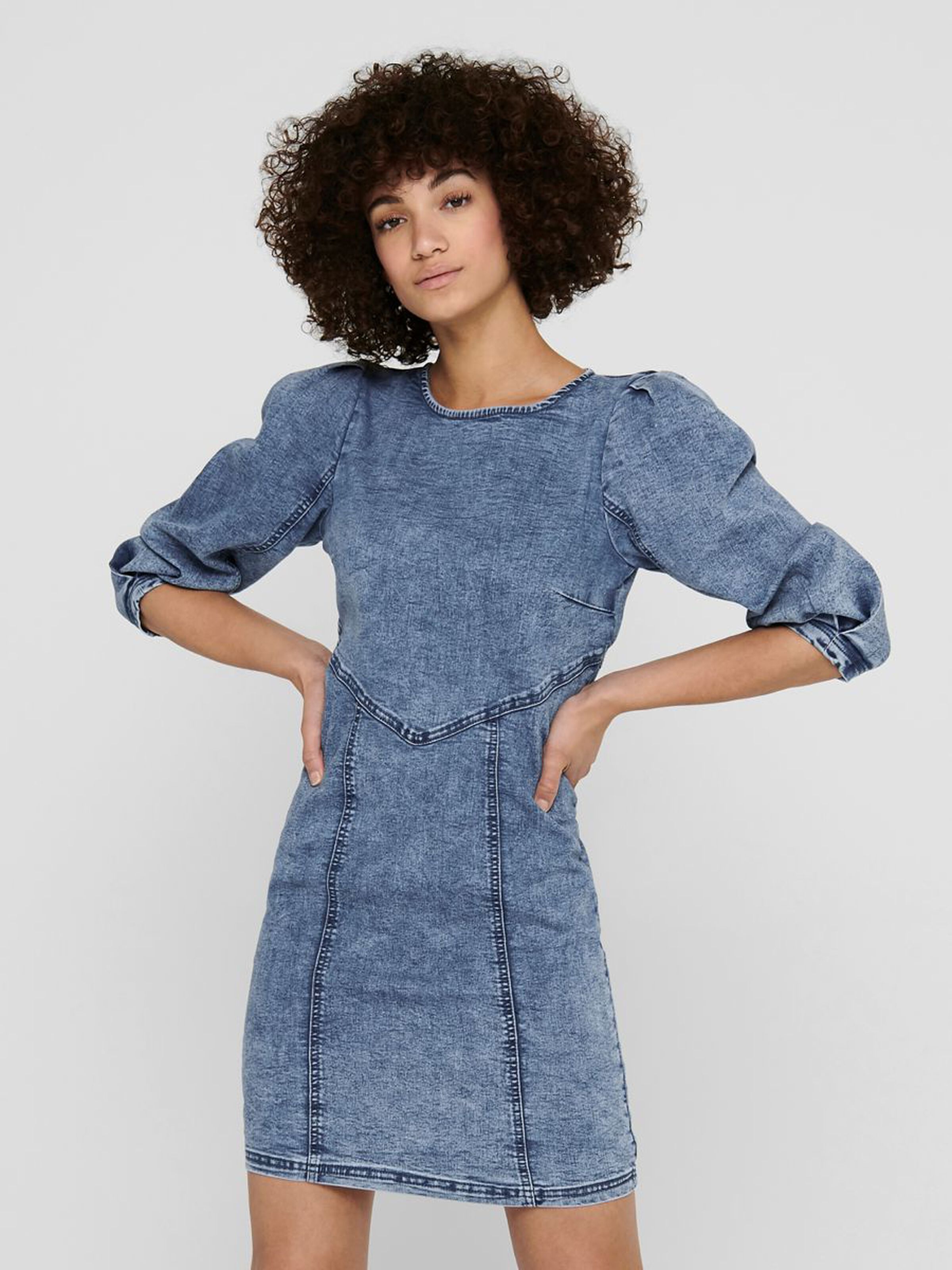 Puff Sleeve Denim Dress-15223017 | Only | gustostore.gr